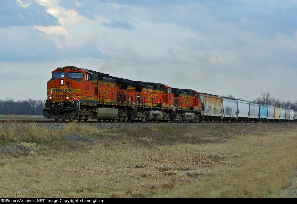 BNSF 5218 takes a Nb freight.
